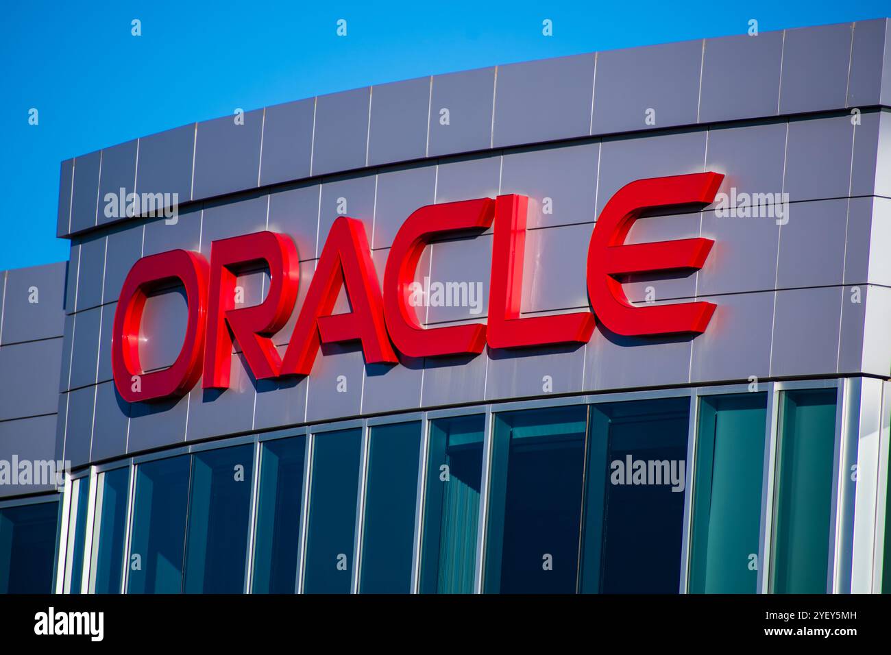Exterior view of Oracle logo sign on October 29 2024 in Lehi, Utah, USA ...
