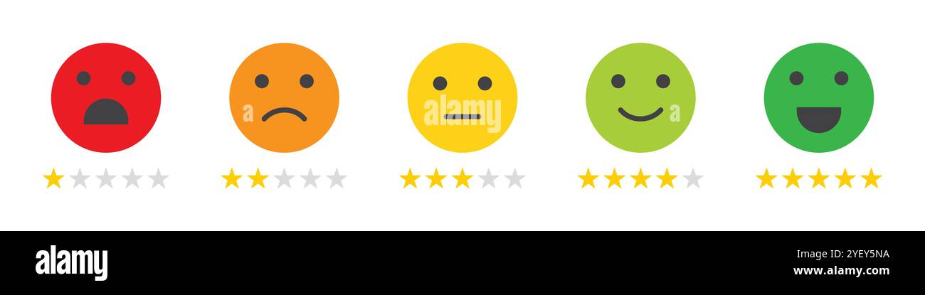 Rating emoji icon. Feedback star rating emoji icon set isolated on ...
