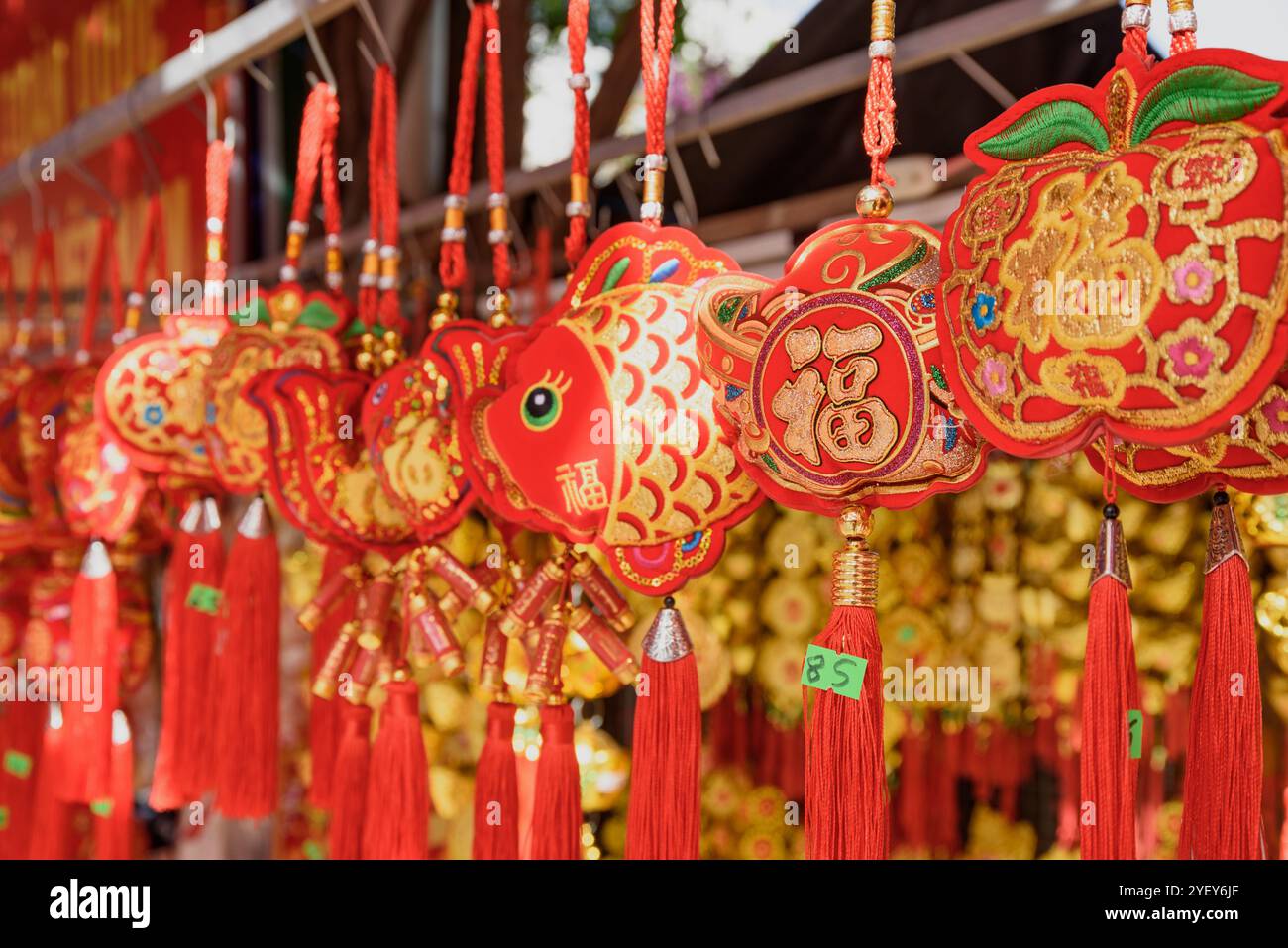 Red and gilded decorations at Lunar New Year market, Vietnam Stock ...
