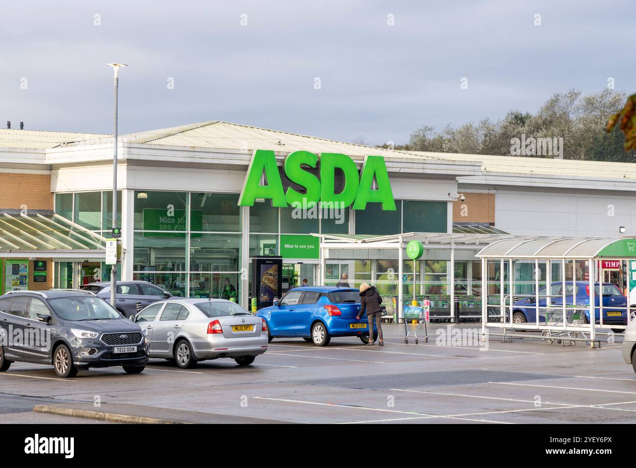 Asda supermarket store and customer car park, in Radcliffe town centre ...
