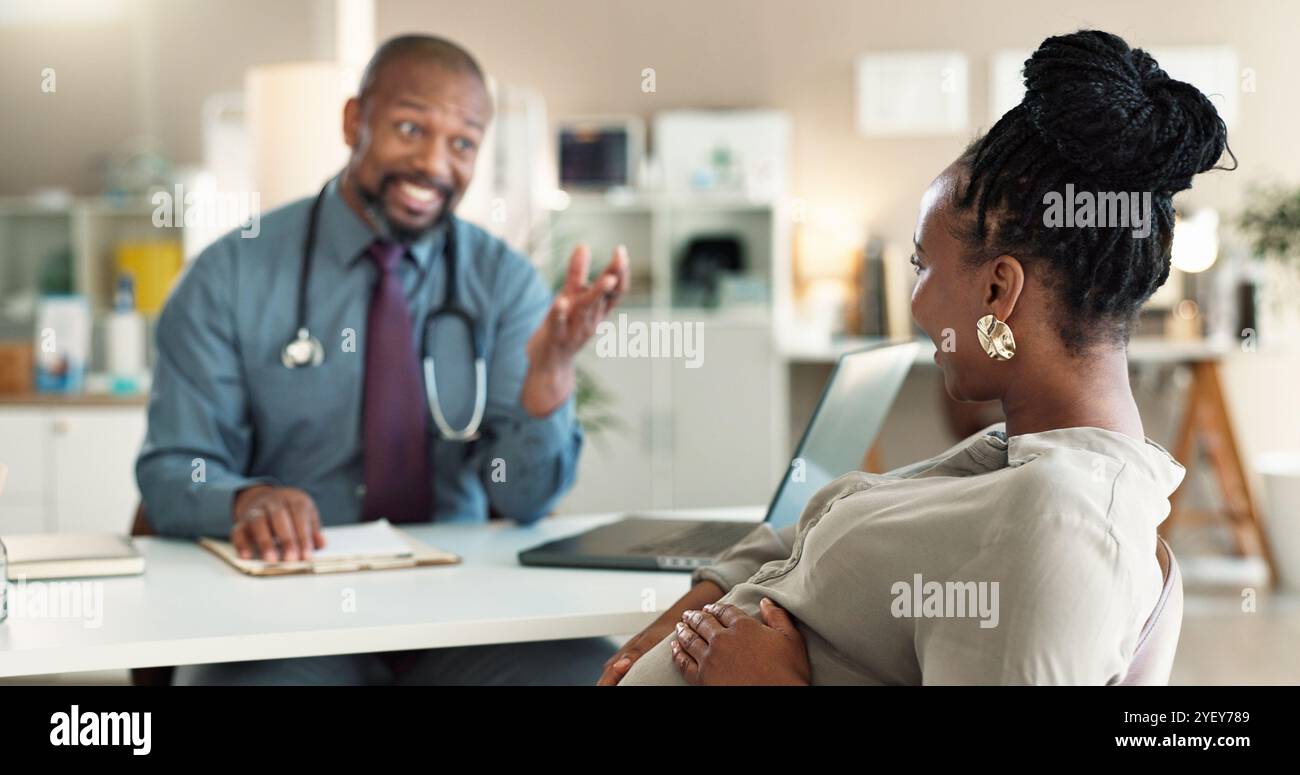 Healthcare, maternal or pregnancy with doctor and patient in office at ...