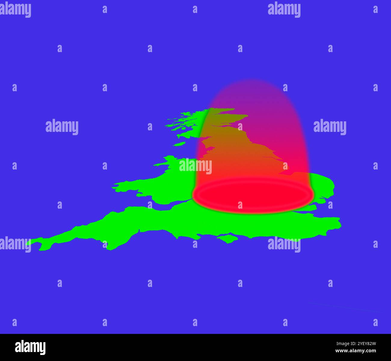 Conceptual illustration of a heat dome over Britain. A heat dome is a ...