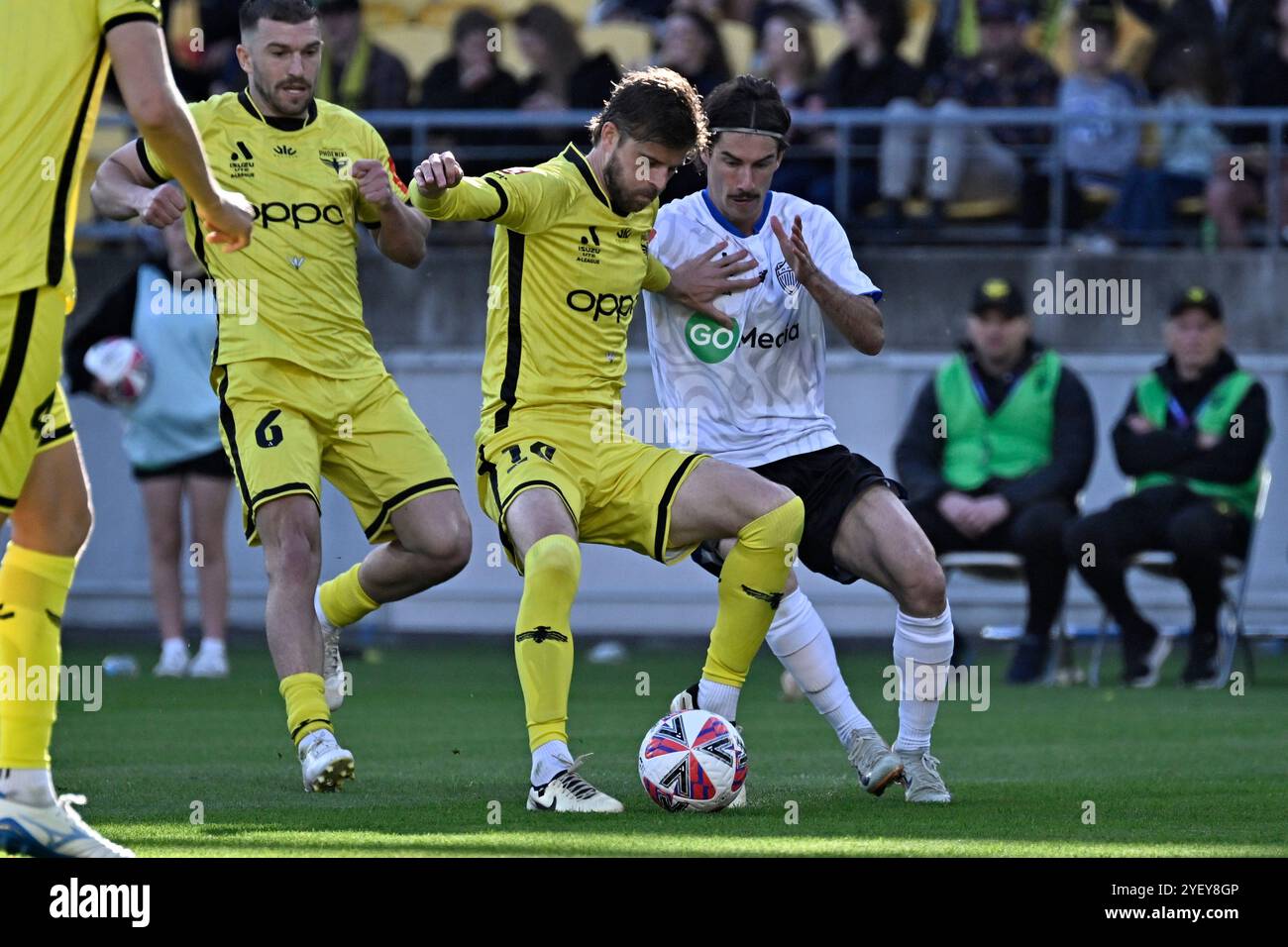 Wellington, New Zealand. 02nd Nov, 2024. Alex Rufer (C) of the Phoenix ...