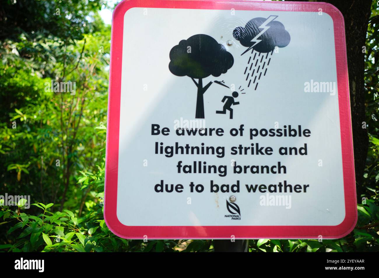 Lightning strike warning sign in singapore fort canning park Stock ...