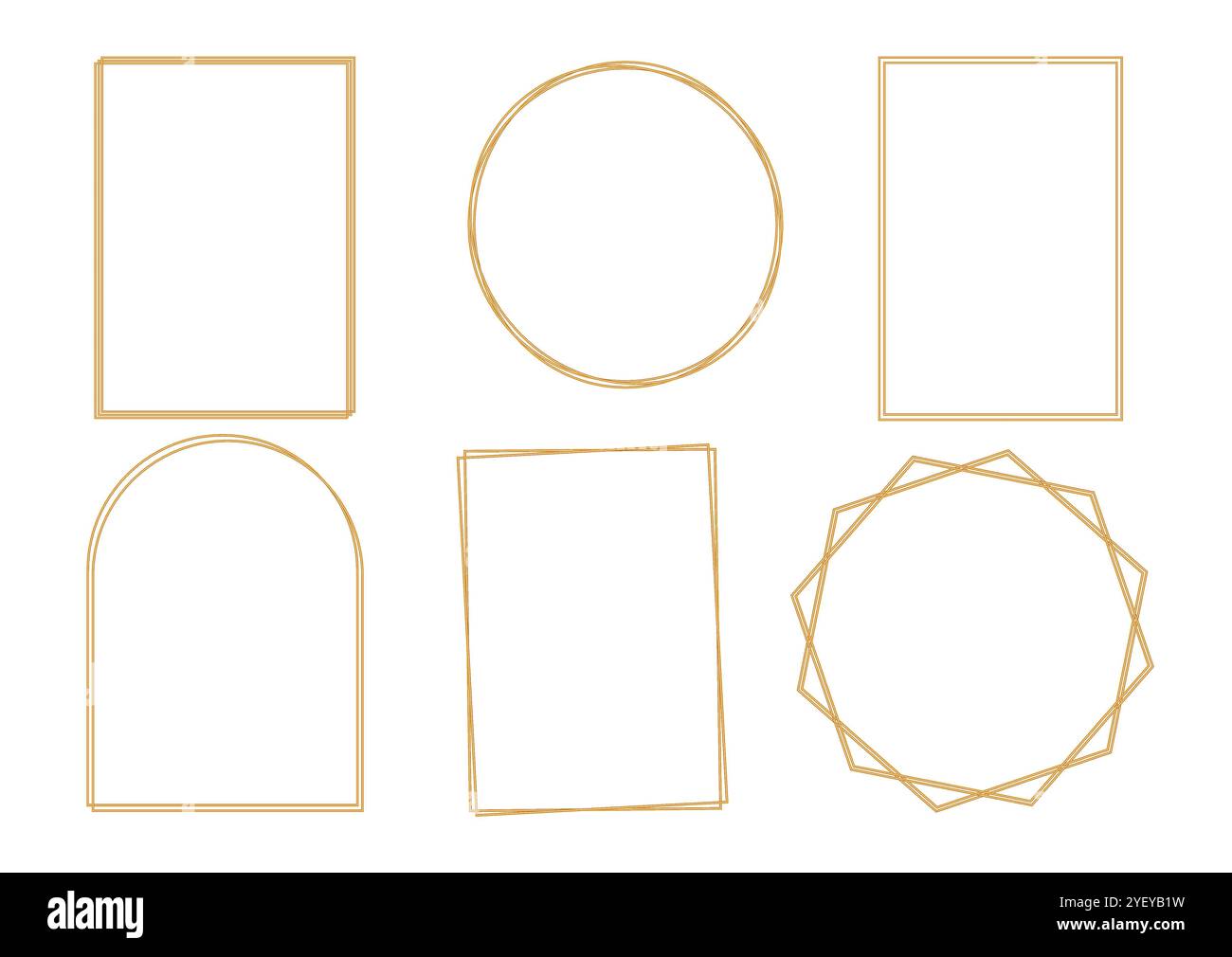 Set of outline gold frames on white background. Decorative elements for ...