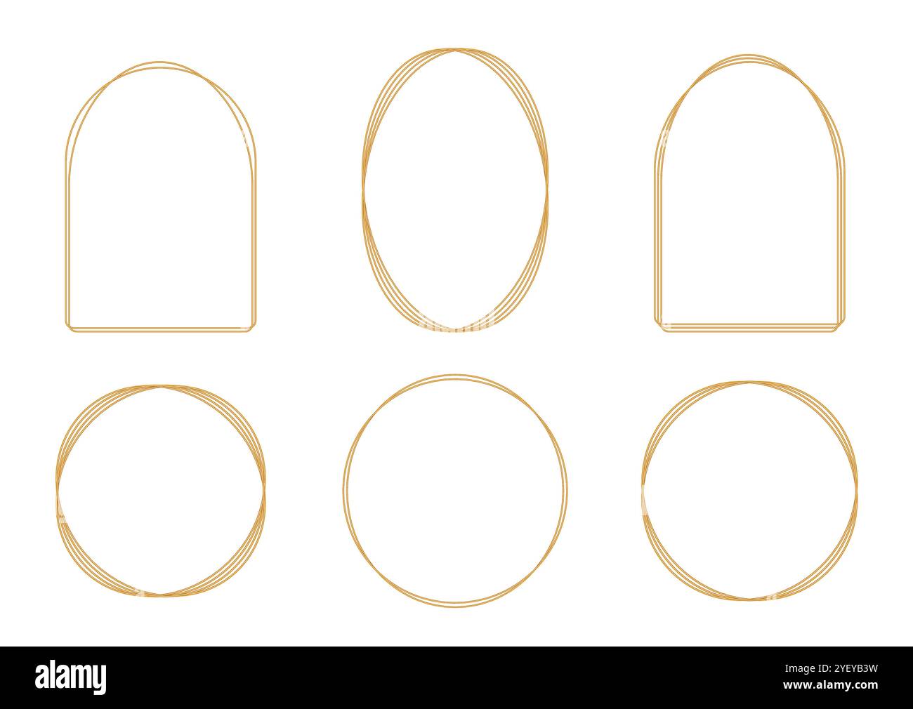 Set outline gold frames. Arch, round, ellipse decorative elements for ...