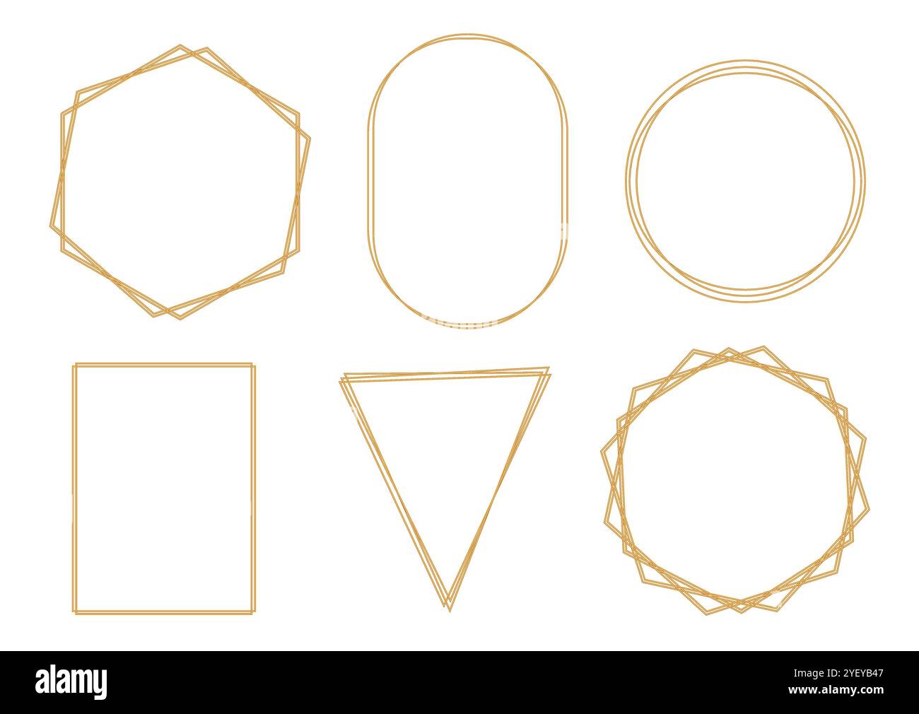 Set of thin geometric outline gold frames on white background ...
