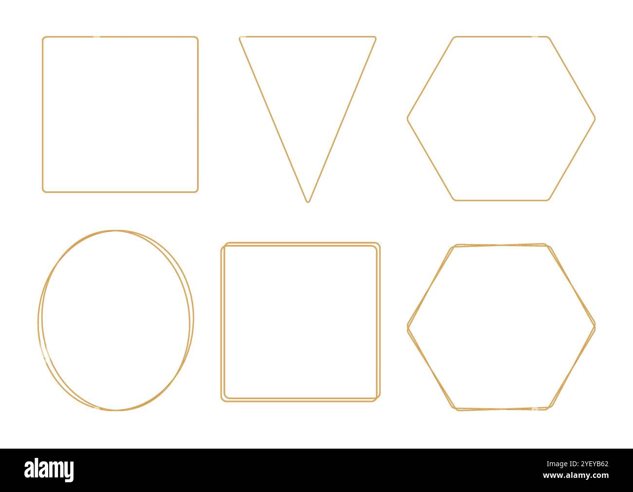 Set of 3d outline gold frames on white background. Decorative elements ...