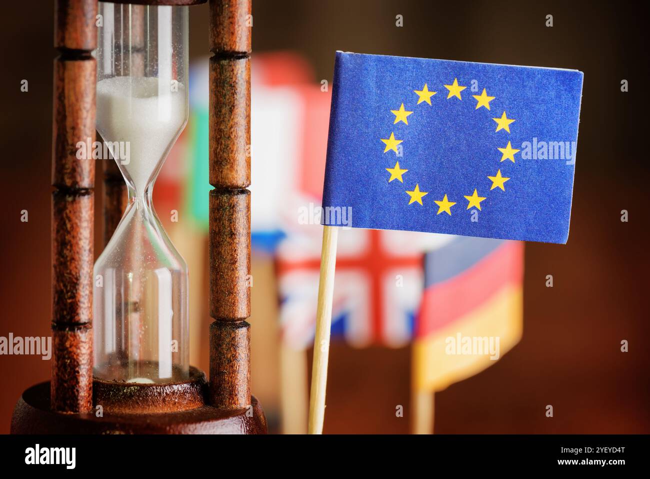 Hourglass and flag of the European Union. Time is running out Stock ...