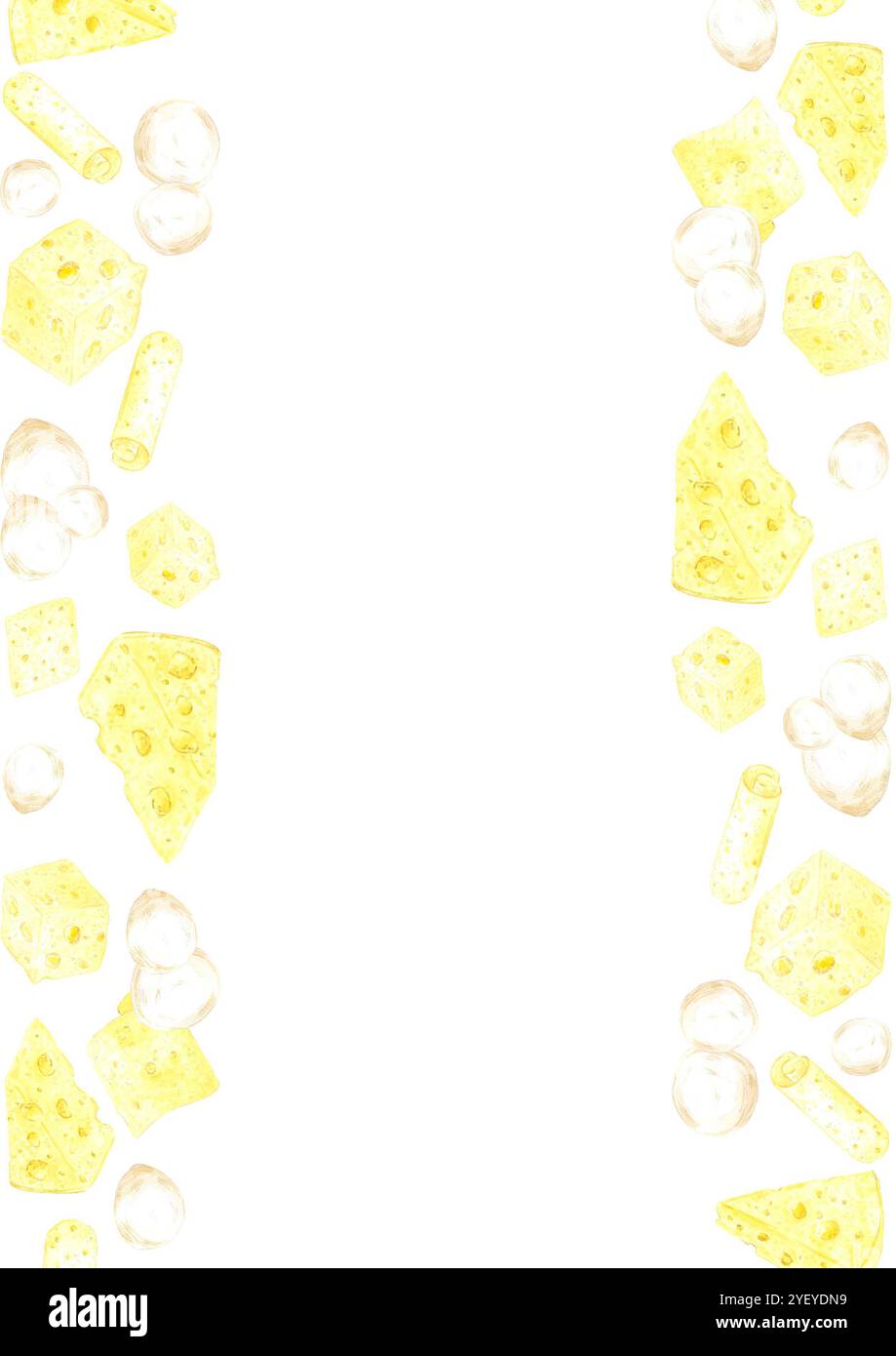 Hand drawn watercolor cheese pieces cube roll slice postcard frame ...