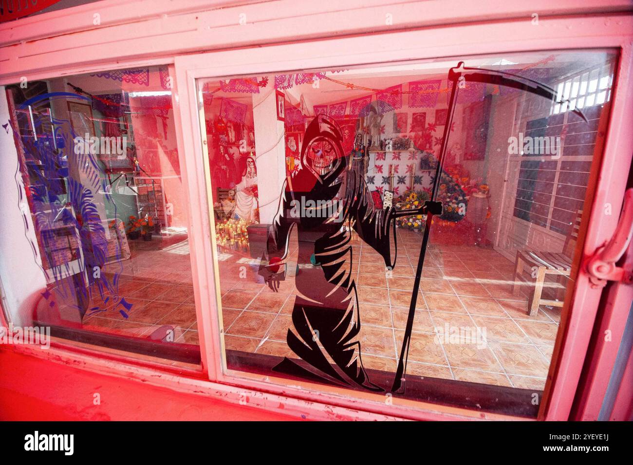 Devotees Gives Tribute Of Santa Muerte A Image of Santa Muerte is seen ...