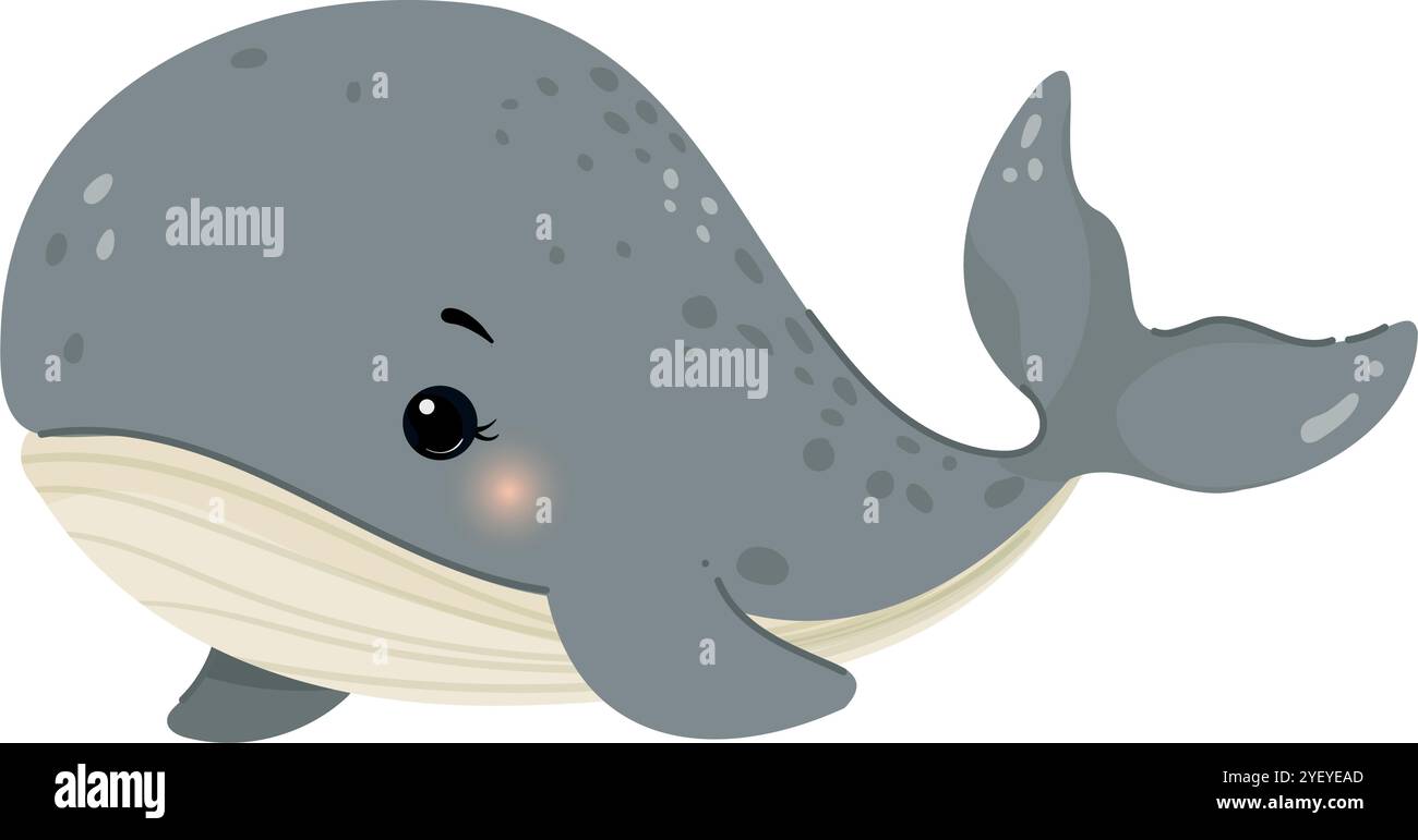 Cute vector whale. Marine mammal with streamlined body. Beautiful flat ...