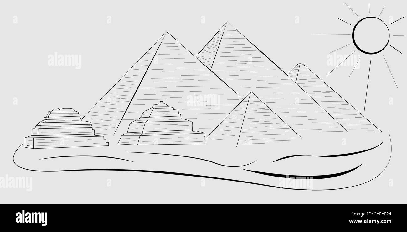 Egyptian Pyramids. Line Art Illustration. Holiday and History Concept ...