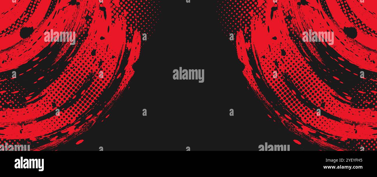 Black and Red Grunge Brush Background with Halftone Effect. Retro Grunge Background Stock Vector ...