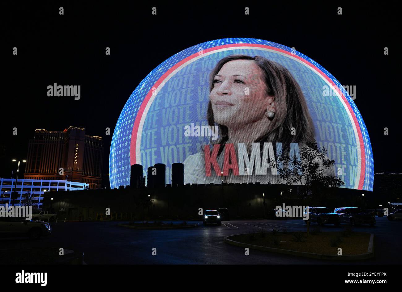 Signs for Democratic presidential nominee Vice President Kamala Harris ...