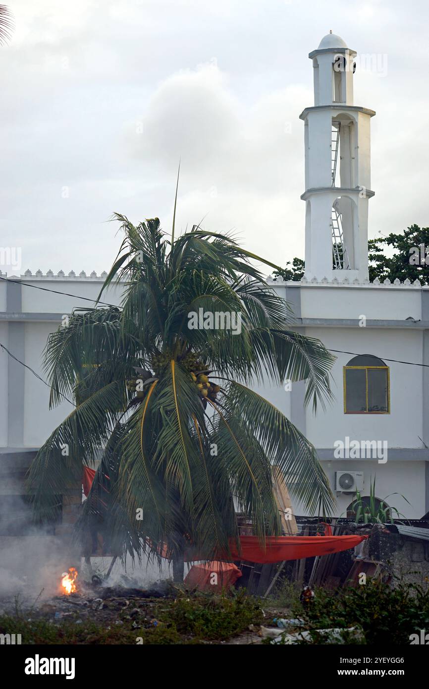 Burning rubbish against mosquitoes at a mosque at Zanzibar Stock Photo ...