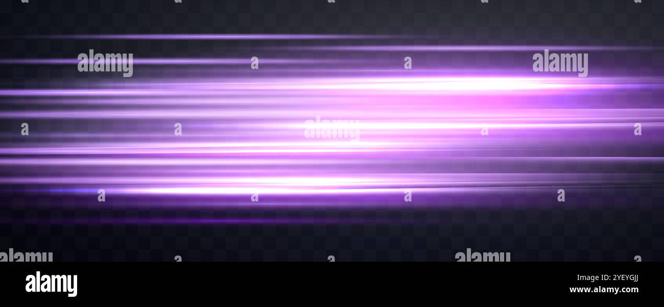Speed rays, velocity light neon flow, zoom in motion effect, purple ...