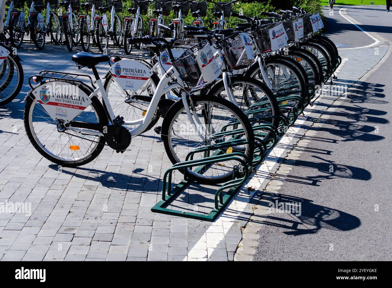 Bucharest, Romania, 22 September 2019: Public bike sharing bicycles ...