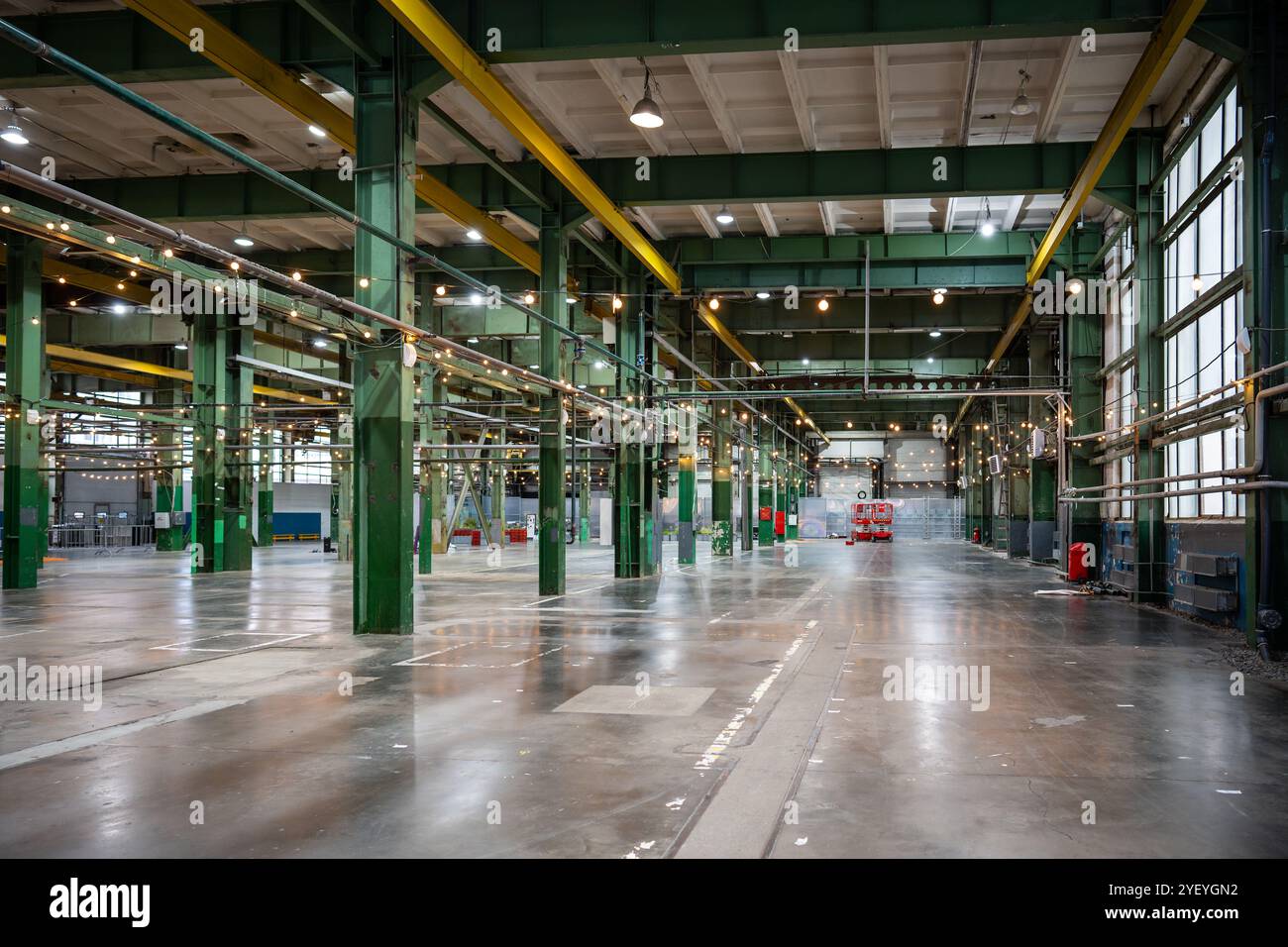 Interior of empty large industrial factory for metalwork. Heavy ...