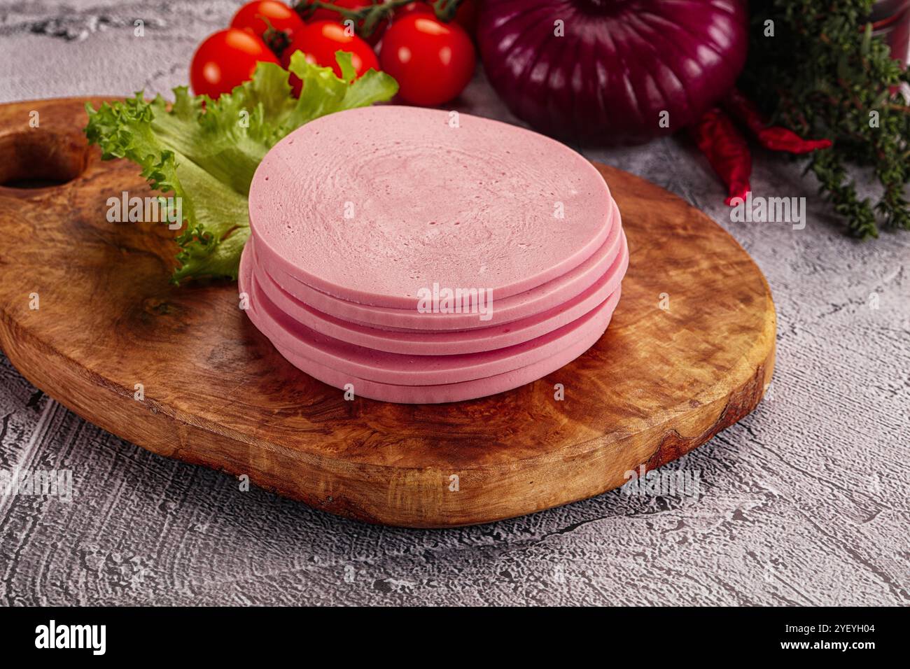 Boiled pork sliced sausage stack for breakfast Stock Photo - Alamy