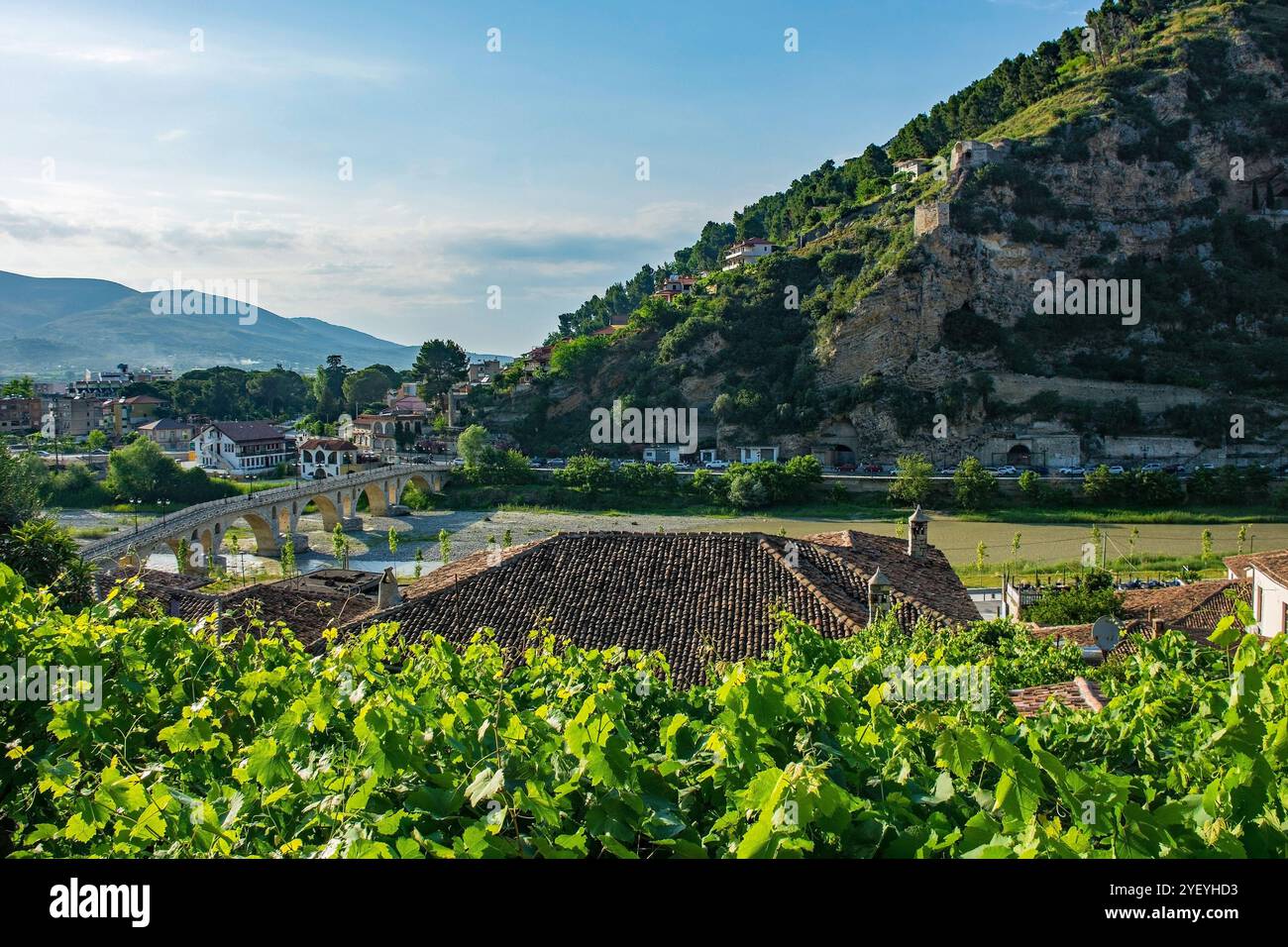 Kalaja Hill with Berat castle in the Mangalem quarter of Berat, Albania ...