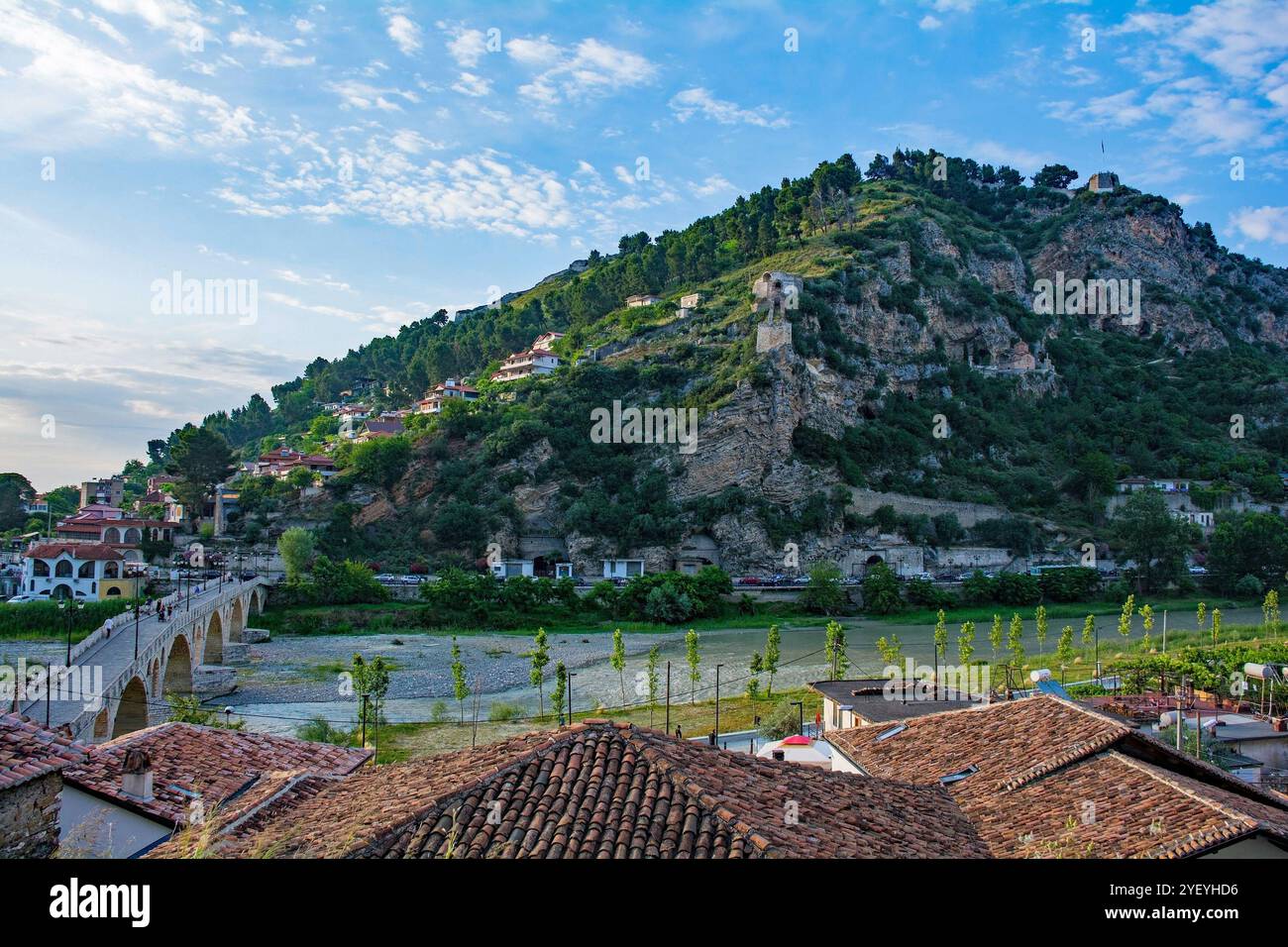 Kalaja Hill with Berat castle in the Mangalem quarter of Berat, Albania ...