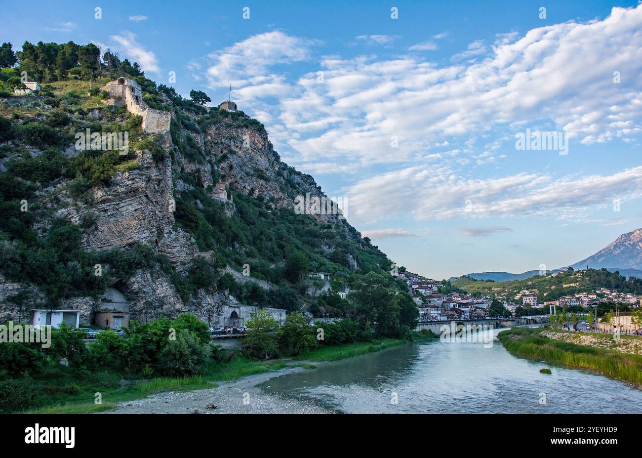 Kalaja Hill with Berat castle in the Mangalem quarter of Berat, Albania ...