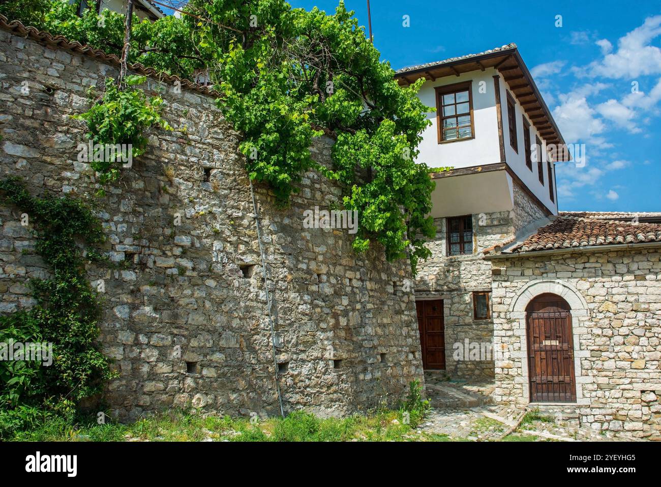 Historic stone houses in the Mangalem quarter of Berat in Albania ...