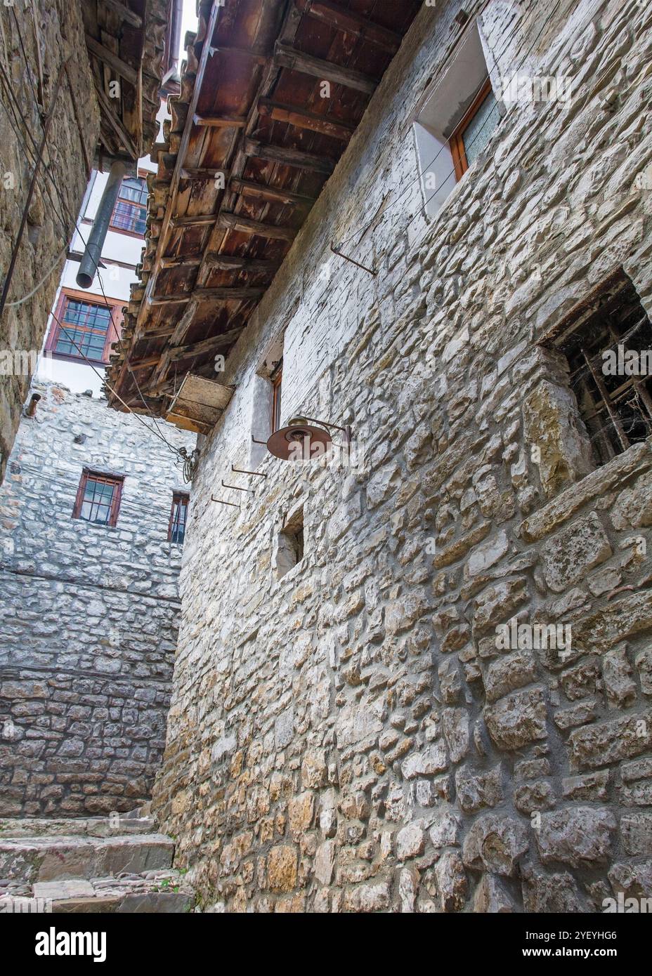 Historic stone houses in the Mangalem quarter of Berat in Albania ...