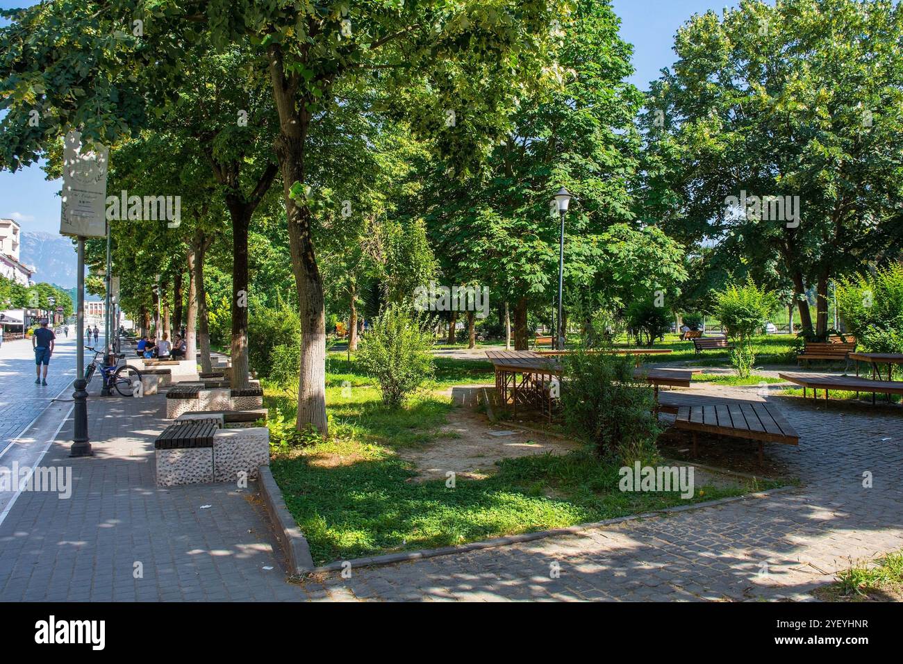 Berat, Albania - June 1st 2024. Lulishtja Park in the historic centre ...