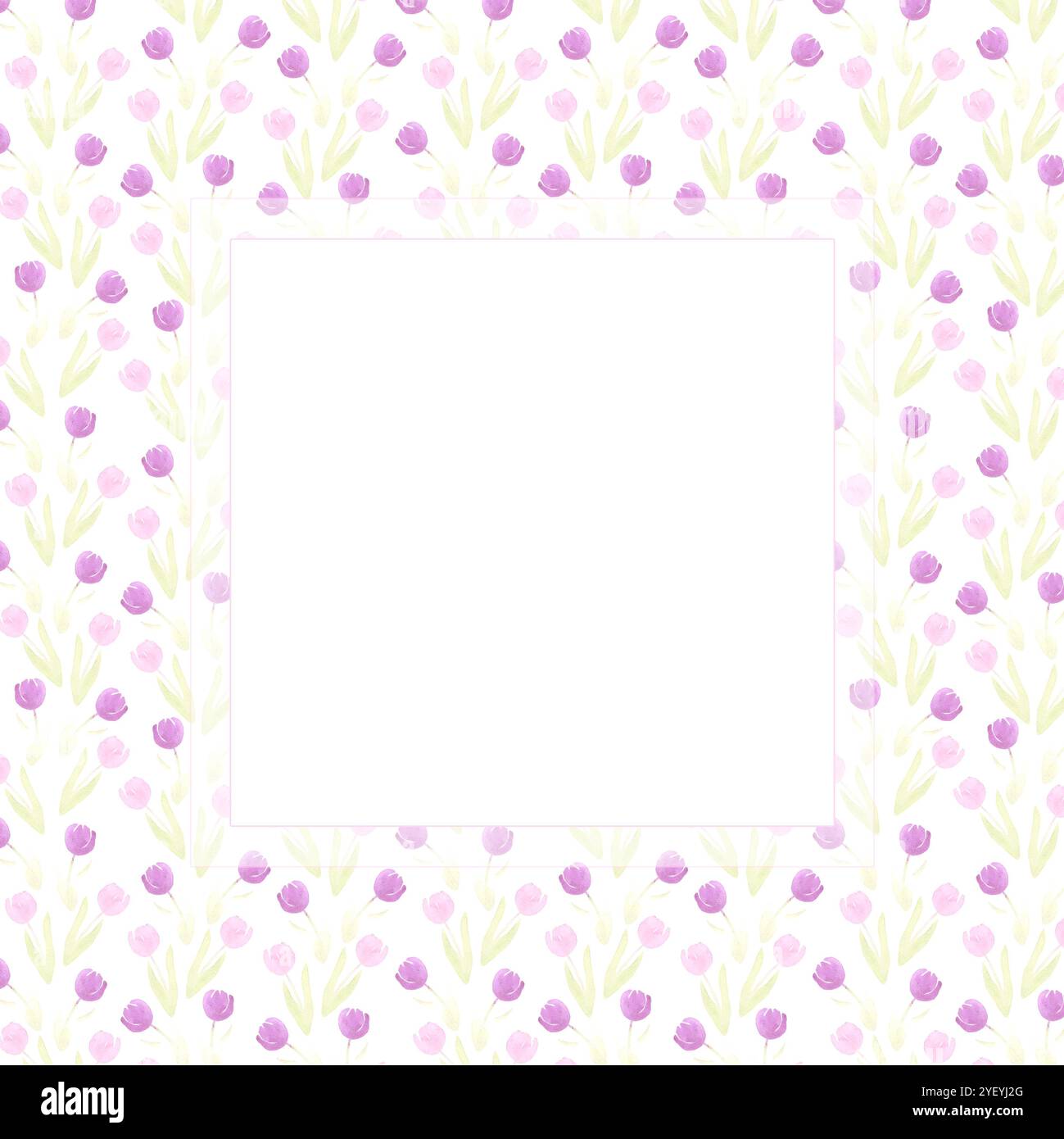 Hand drawn watercolor small tulips frame border isolated on white ...