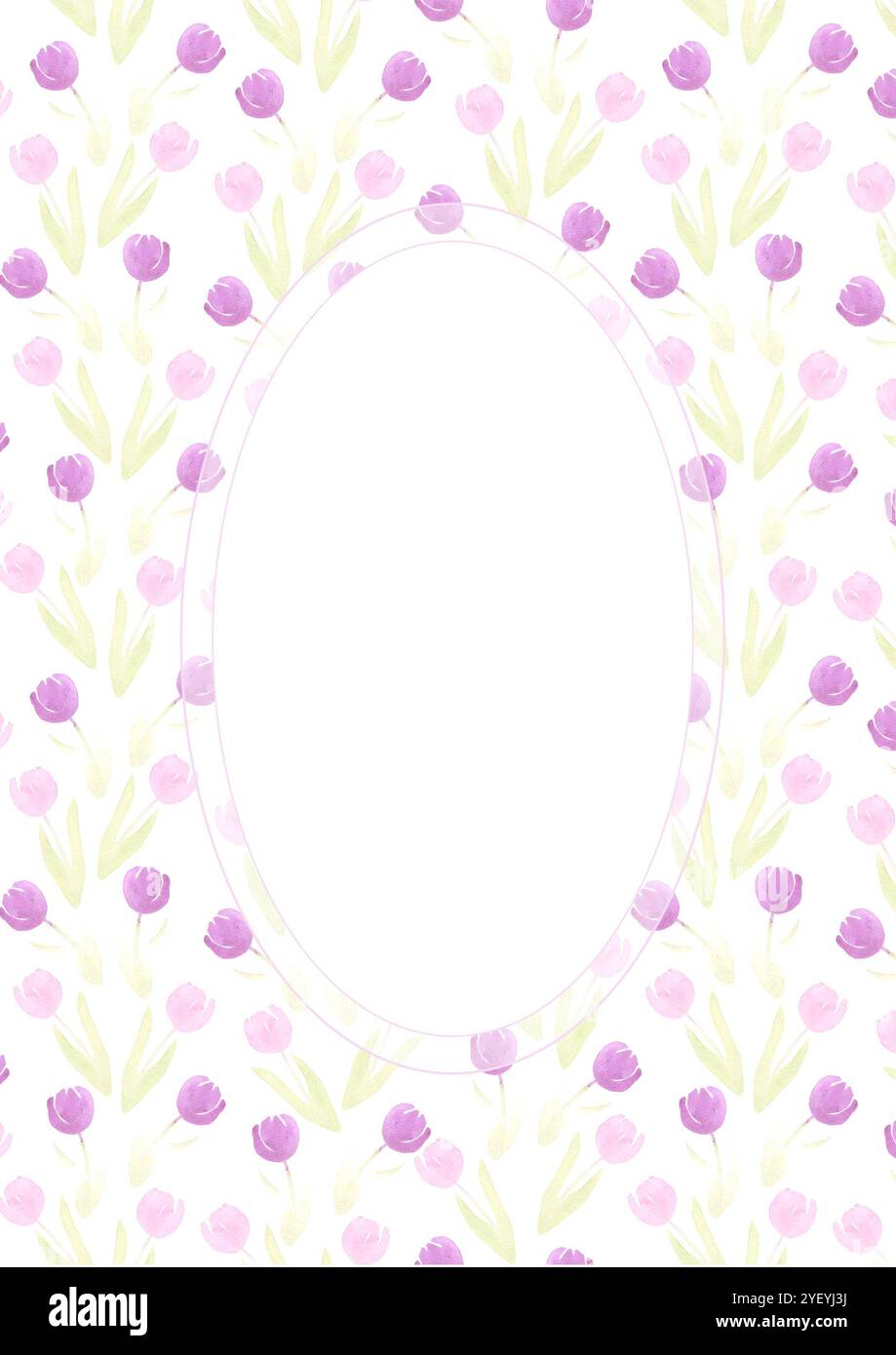 Hand drawn watercolor small tulips postcard frame border isolated on ...