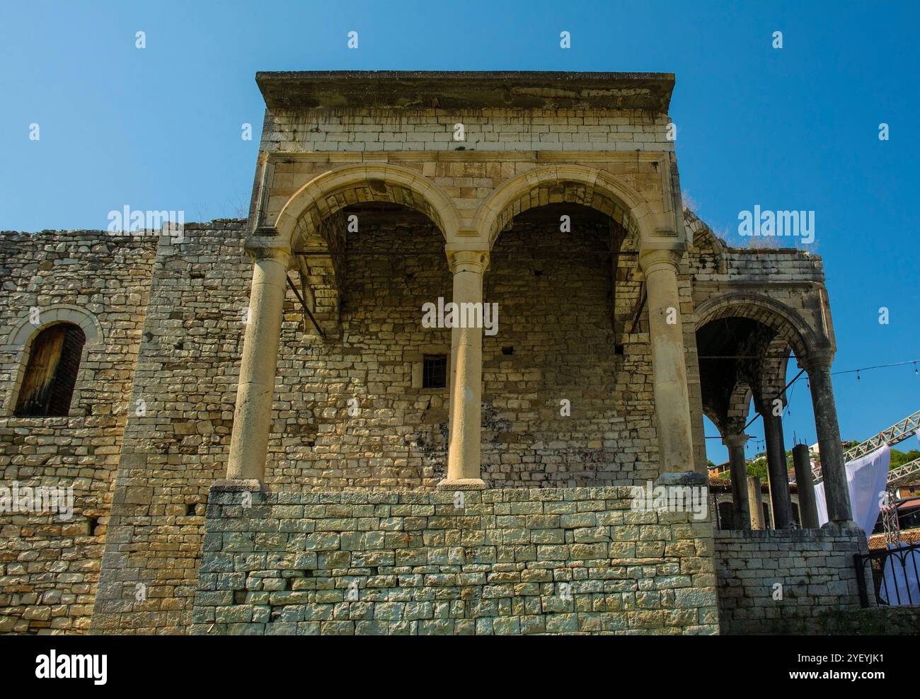 The ruins of the Palace of the Pasha in the Mangalem quarter of Berat ...