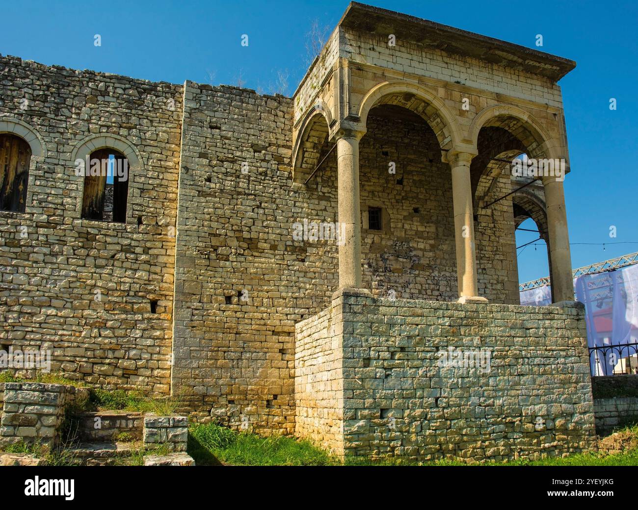 The ruins of the Palace of the Pasha in the Mangalem quarter of Berat ...