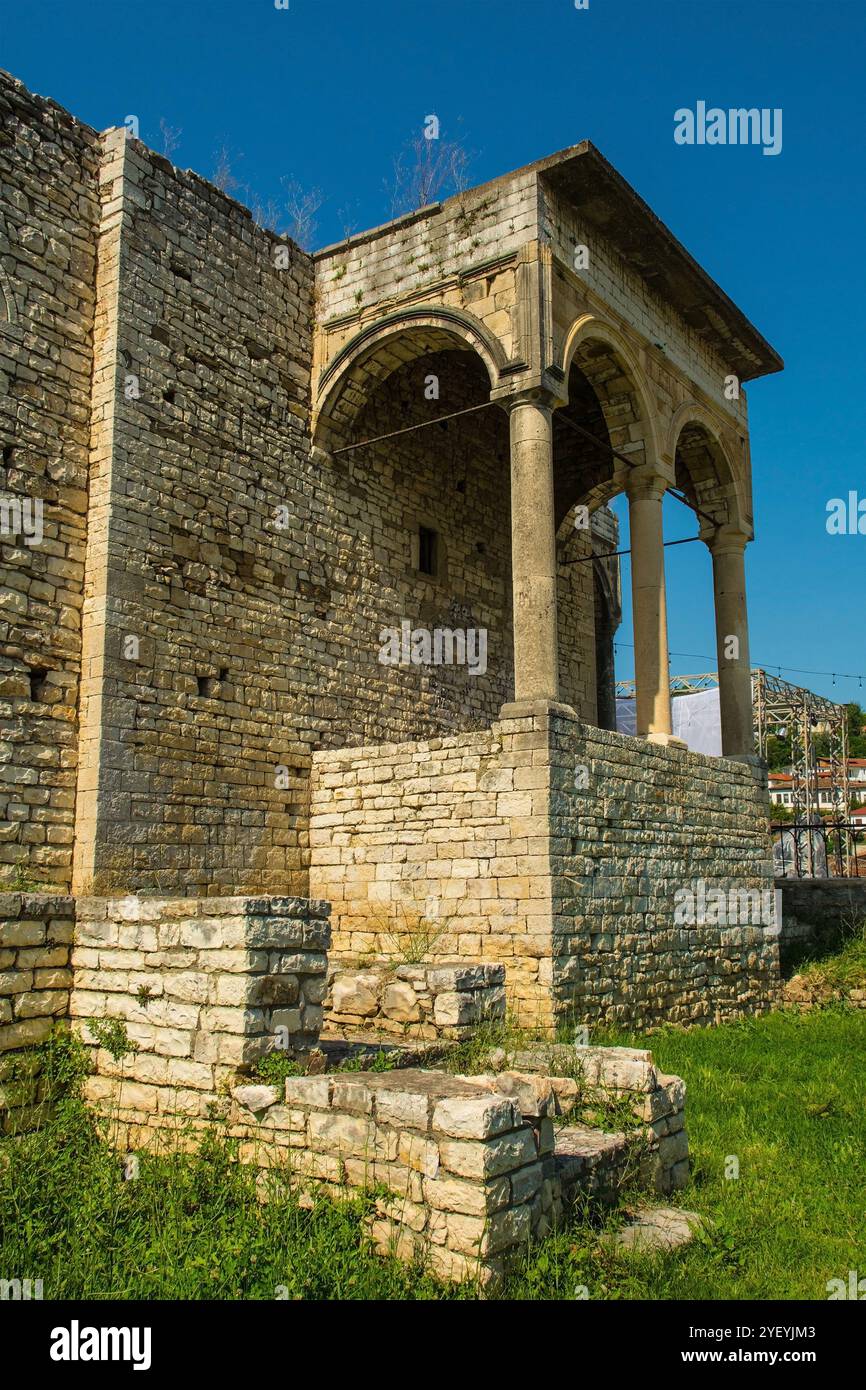 The ruins of the Palace of the Pasha in the Mangalem quarter of Berat ...