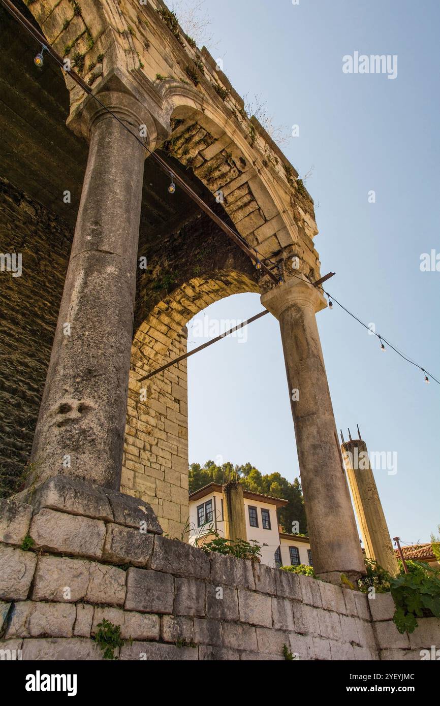 The ruins of the Palace of the Pasha in the Mangalem quarter of Berat ...