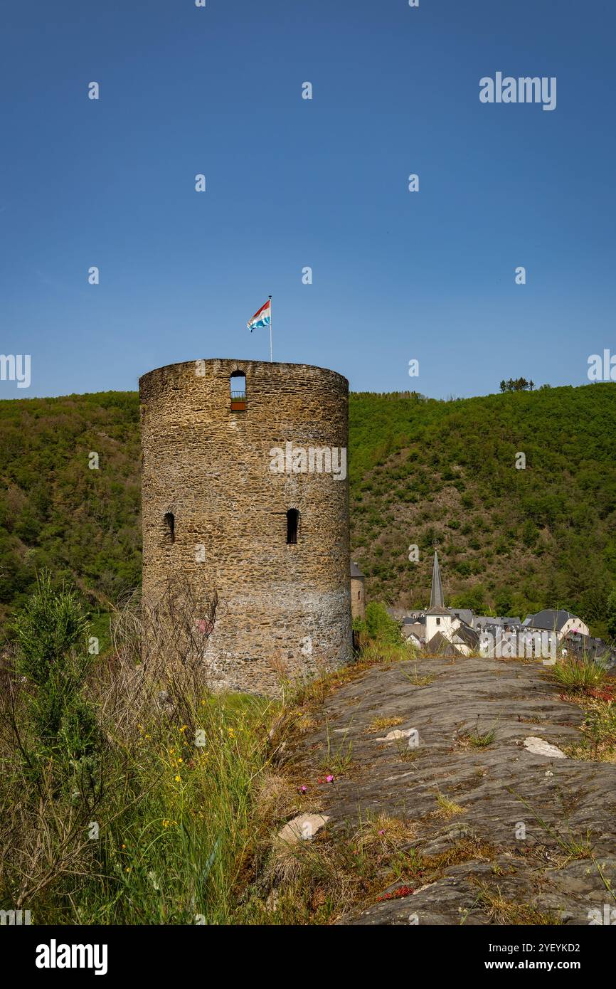 Watchtower of the Esch-sur-Sure Castle Stock Photo - Alamy