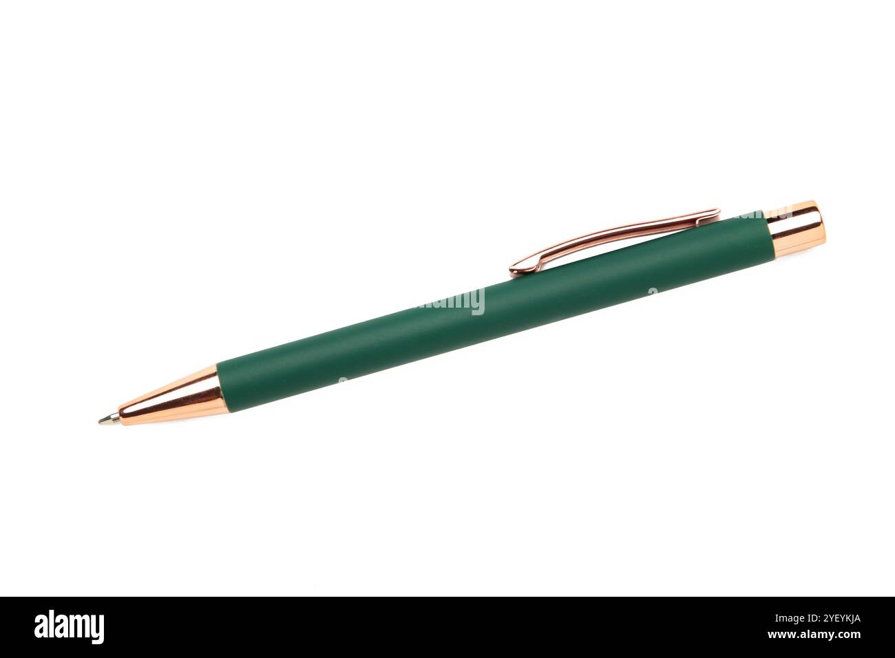 New stylish green pen isolated on white background. Top view Stock ...