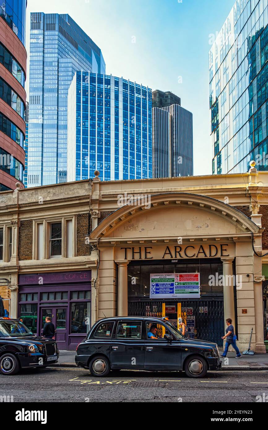 The entrance to The Arcade shop shopping mall, near Liverpool Street ...