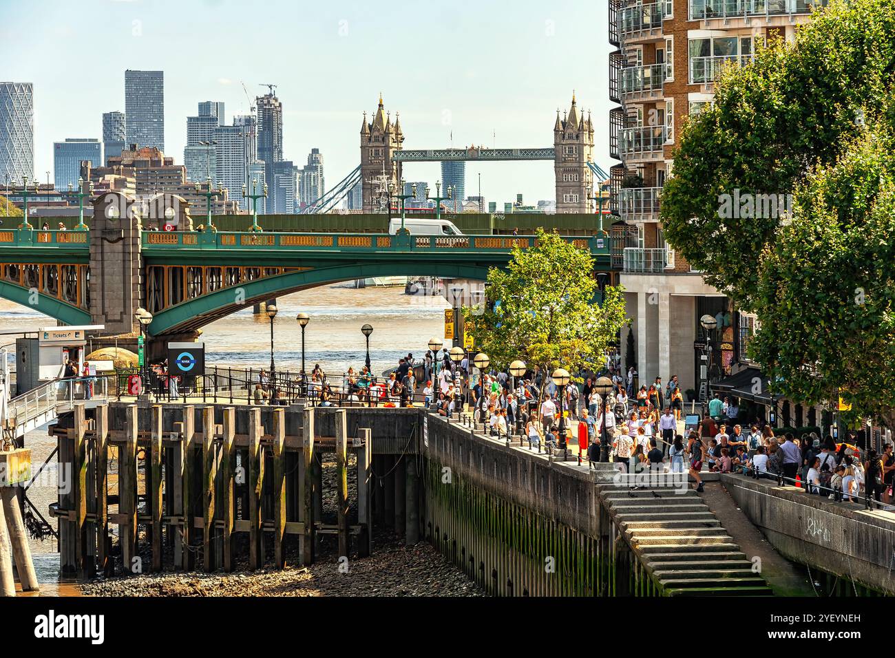 View of the bridges over the Thames. Southwark Bridge and Tower Bridge ...
