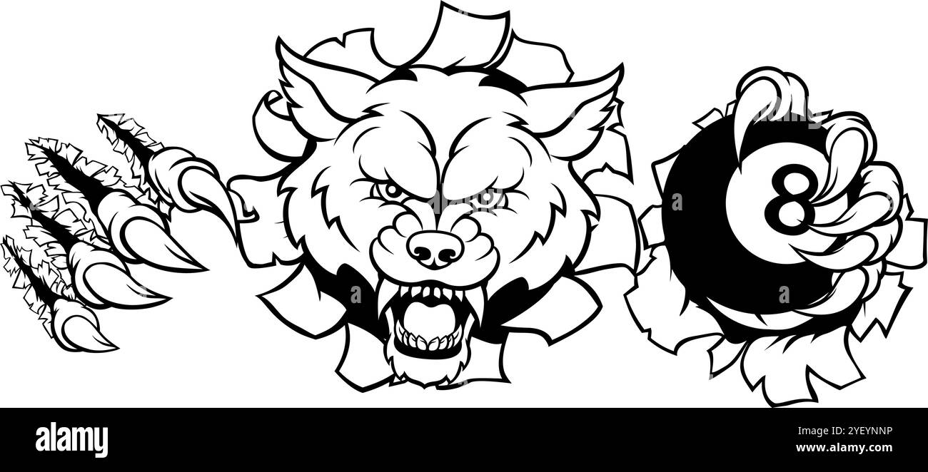 Wolf Angry Pool 8 Ball Billiards Mascot Cartoon Stock Vector Image ...