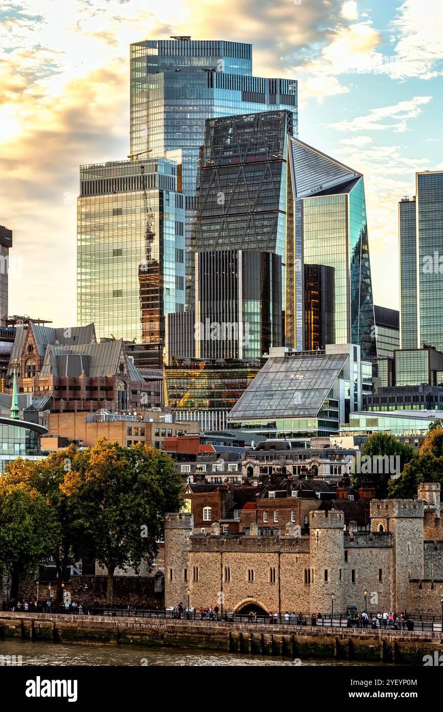 The skyscrapers and modern buildings of the City of London tower over ...