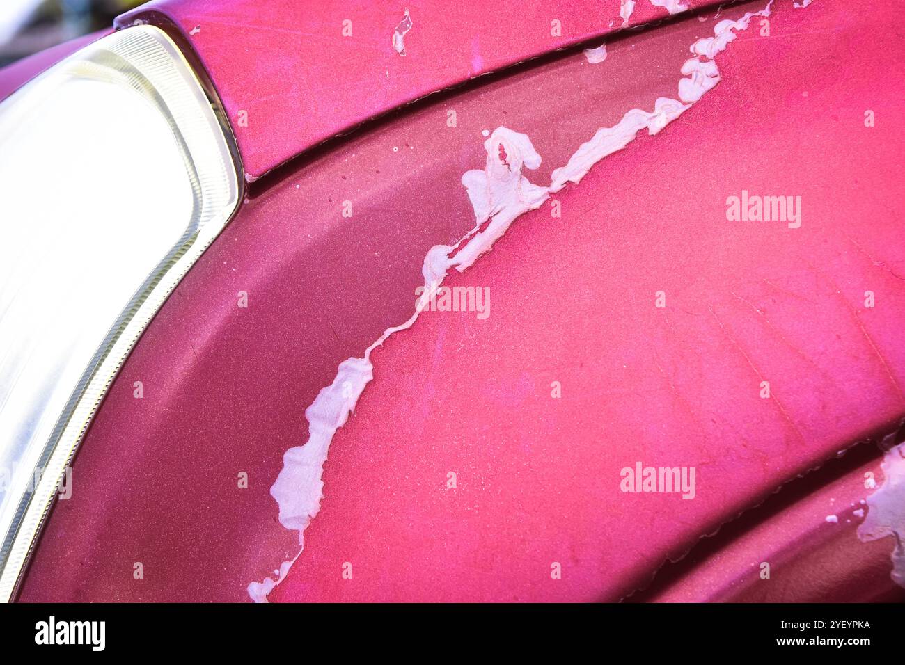 Car clear coat lacquer peeling deteriorates , close up of car paint ...