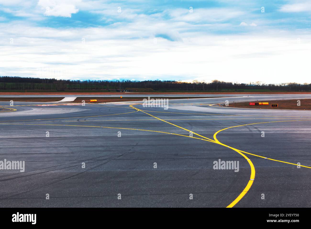 Empty runway strip with markings. Asphalt airport runway Stock Photo ...