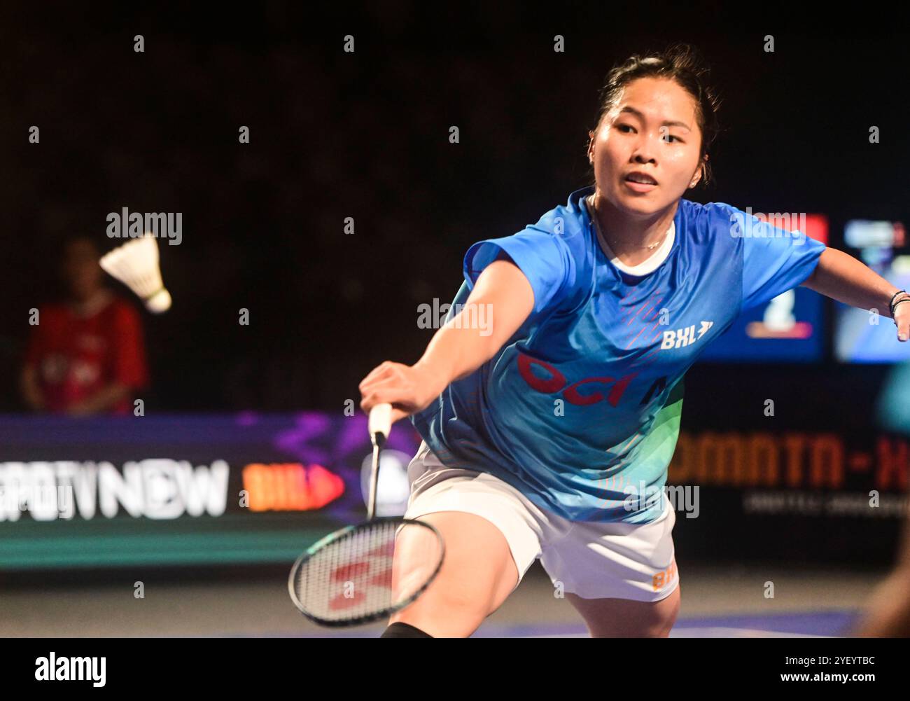 Jakarta, Indonesia. 2nd Nov, 2024. Ratchanok Intanon of team Lightning returns to Yeo Jia Min of ...
