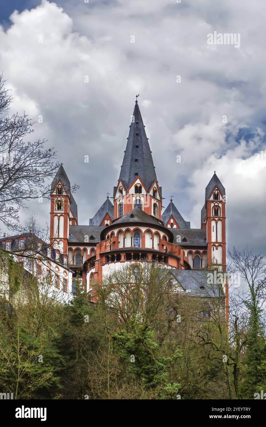 Catholic Cathedral of Limburg is high location on a rock above the Lahn ...
