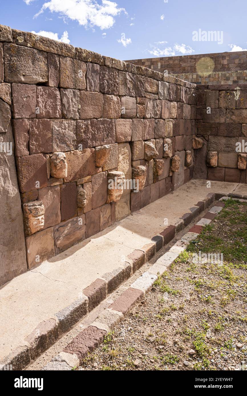 Semi-subterranean temple, Tiwanaku, Bolivia, South America Stock Photo ...