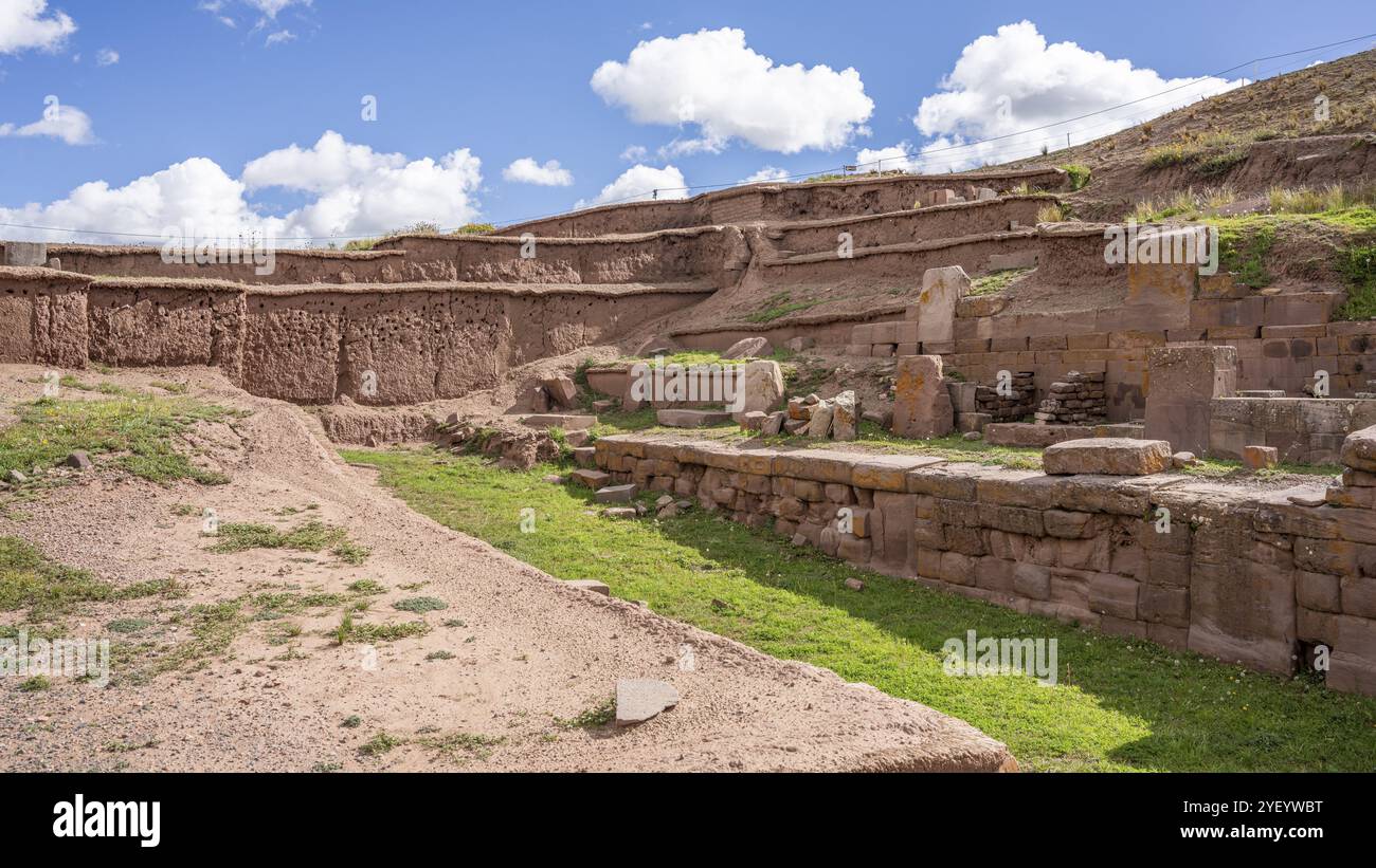Historical excavation site Akapana, Tiwanaku, Bolivia, South America ...
