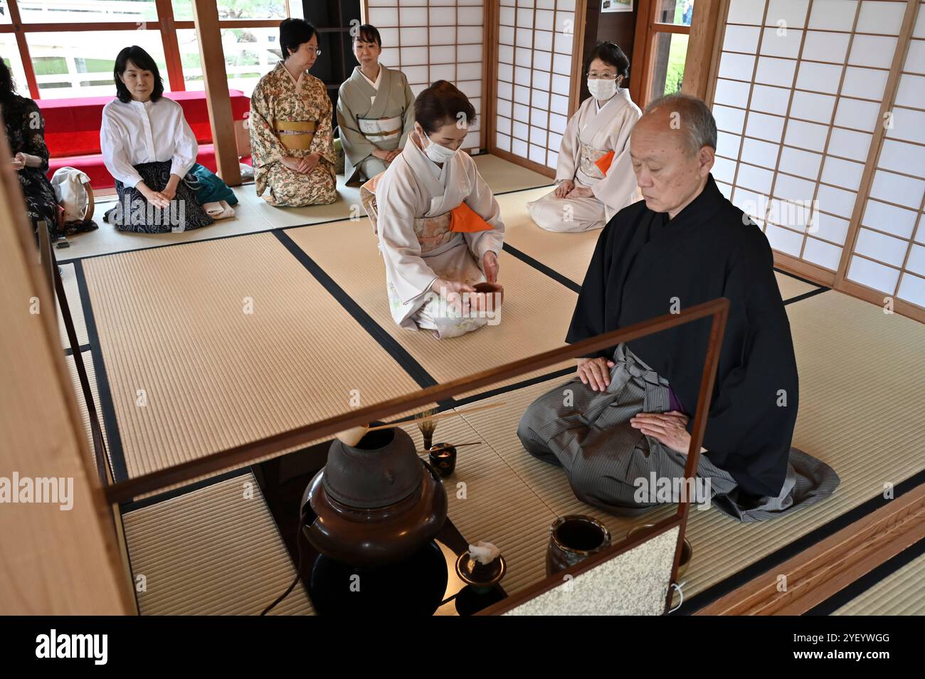 A man makes a tea during a tea ceremony at the Tokyo Grand Tea Ceremony ...