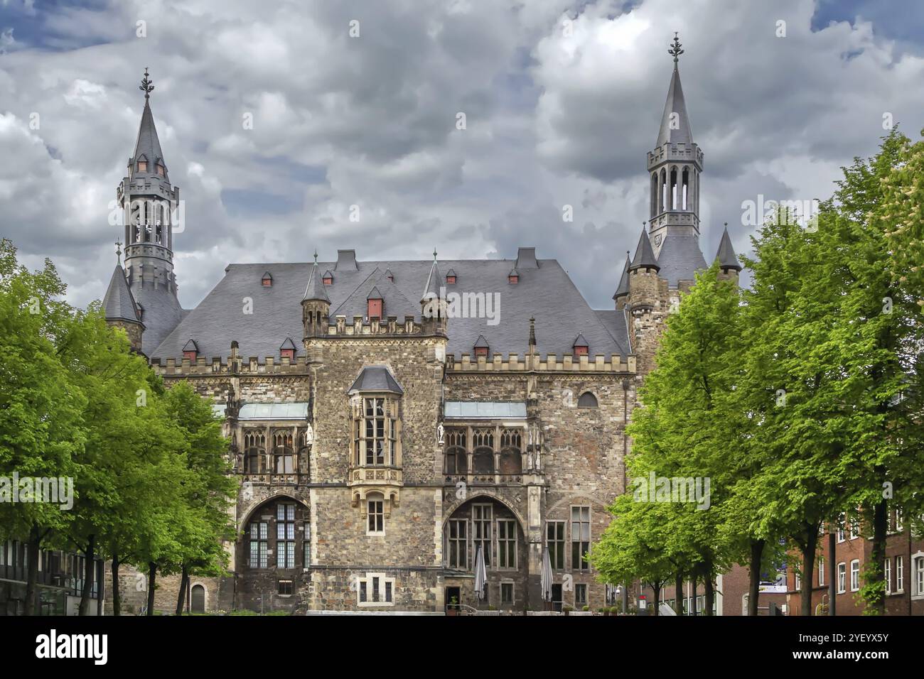 Gothic Aachen Rathaus or Aachen City Hall is one of the most striking ...